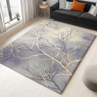 Generic Abstrait Tapis de Salon Lavable 140 x 200 cm, Faible Poil Antid&eacute;rapant Adapt&eacute; &agrave; laspirateur avec Motif Aquarelle Style Moderne Branches darbre Tapis C