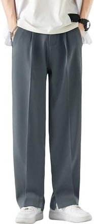 Generic Pantalon confortable en soie glac&eacute;e flexible et d&eacute;contract&eacute; pour homme Coupe droite L&eacute;ger Pantalon habill&eacute; pour homme Coupe r&eacute;guli&egrave;re, gris, XXL