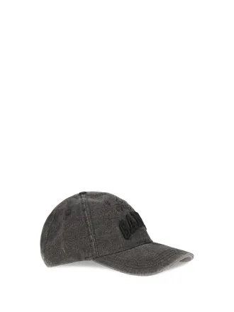 Ganni Womens Baseball Cap Embroidered Denim Black Washed Recycled Polyester Hat