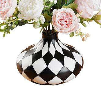 Generico Tischvase, Blumentopf aus Harz mit Karomuster, niedrige Vase und Blumenvase, f&uuml;r, Schlafzimmer, B&uuml;ro, Eingangsbereich oder Kamin