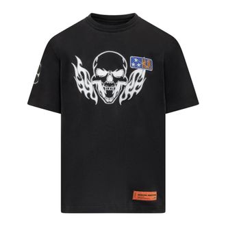 Heron Preston Homme, Tops, Noir, Taille: M T-Shirt Crâne Enflammé