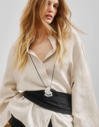 NA-KD Chemise en lin &agrave; manches larges - Beige-Neutral