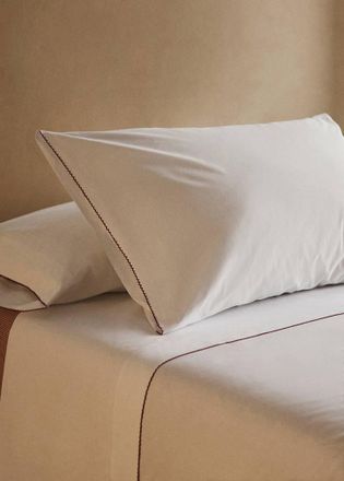 Mango Taie doreiller enfant percale de coton d&eacute;tail surjet&eacute; contraste 45x110 cm blanc - Home - 45x110cm - MANGO HOME
