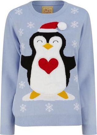 Tokyo Laundry Pull de Noël fantaisie à LED pour femme, Pingouin câlin Bleu, 42