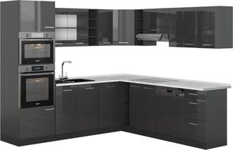 Vicco Eckküche R-Line, Anthrazit Hochglanz/Anthrazit, 237 x 247 cm, ap Marmor