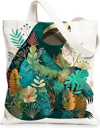 Generic Sacs fourre-tout en toile motif paresseux - Sacs d&eacute;picerie r&eacute;utilisables - Motif animal - Vintage - L&eacute;ger - Lavable - Pour voyage B, blanc, 13x15 Inch