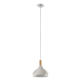 Eglo Suspension Sabinar, luminaire en acier et bois, lampe suspendue en argent bross&eacute; et marron, douille E27, &Oslash; 28 cm, certifi&eacute; FSC
