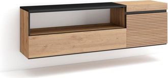 Skraut Home Skraut Home - Meuble tv, Banc Télé, Grand espace de Rangement, 150x45x35cm, Pour les tv jusquà 65, Suspendu, Mural, Style moderne, Chêne et noir