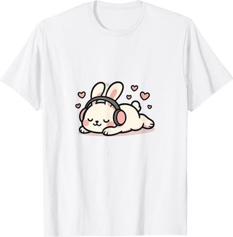 Hello Kitty S&uuml;&szlig;er Kawaii Hase mit Kopfh&ouml;rer Illustration Anime Design T-Shirt