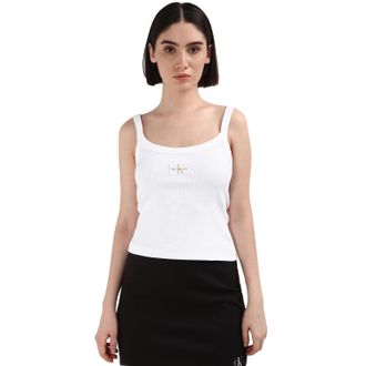 Calvin Klein Jeans Damen Tank Top Woven Label Rib U-Ausschnitt, Weiß (Bright White), XXL
