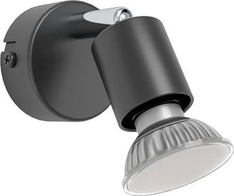 Eglo Wandlampe innen Stecci-E, Wandleuchte mit flexiblem Strahler, Wandstrahler aus Stahl und Kunststoff in Schwarz, Leselampe mit GU10 Fassung