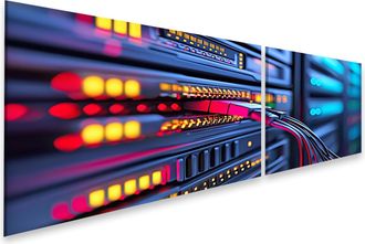 Islandburner Bild auf Leinwand Beleuchtetes Netzwerk Serverraum mit Kabeln f&uuml;r B&uuml;ro Technik-Enthusiasten IT-Dienstleister Bilder Wandbilder Poster