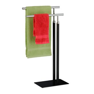 Relaxdays Handtuchhalter stehend, 2 Stangen, HxBxT: 78 x 44 x 20cm, Standhandtuchhalter f&uuml;rs Bad, Stahl, schwarz/Silber