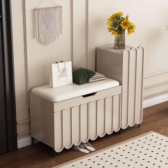 Generic Schuhbank Mit Lederkissen - Moderne Schuhaufbewahrungsbank Aus Holz, Weiß, 60 X 35 X 51 cm(Brown)