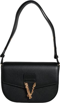 Versace Femme, Sacs, Noir, Taille: ONE Size Sac bandouli&egrave;re en cuir de veau grain&eacute; avec logo