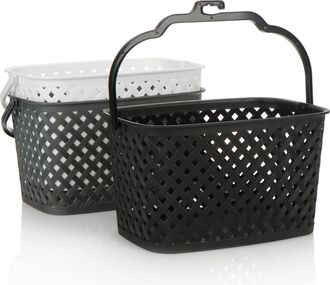 Com-Four 3X Wäscheklammer-Körbchen - Klammerbeutel im Korb-Design für drinnen und draußen - Wäscheklammer Beutel zum Aufhängen und Hinstellen (3 Stück - weiß/g