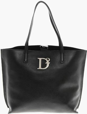 Dsquared2 Leather Tote Bag with Metal Monogrm size Unica