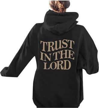 Generic Christian Trust In The Lord Sweats &agrave; capuche pour femme confortable graphique J&eacute;sus gothique avec capuche V&ecirc;tements Pray The Lord Coupe ample Manches 