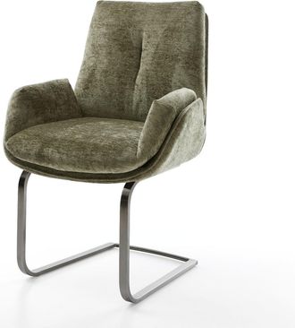 DELIFE Freischwinger Clea-Flex Chenille Olive Freischwinger flach Graphit, Esszimmerstühle