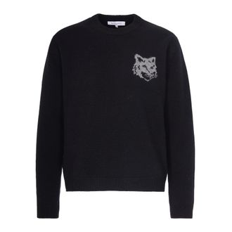 Maison Kitsun&eacute; Maglia girocollo con ricamo fox grande - - Knitwear - Herren - Schwarzk - L