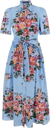 Dolce & Gabbana Femme, Robes, Bleu, Taille: 42 FR Robe Midi Boutonn&eacute;e &agrave; Col Classique
