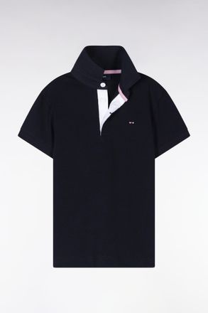 Eden Park Maillot &Agrave; Manches Courtes En Coton Marine Dos Brod&eacute; Coupe Droite