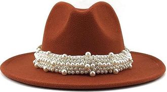 Generic Cocila Chapeau De Jazz éLéGant pour Femmes Britannique Anneau Perles avec Haut à Bord en Laine Dames Bonnet Gendarmerie (Orange M) Casquette Personnal