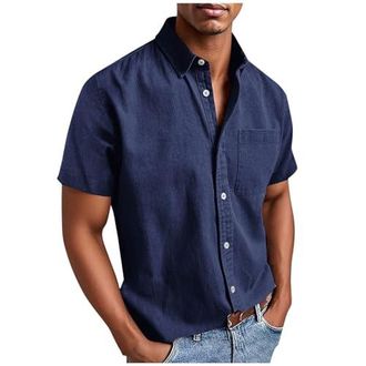 Generic Chemise &agrave; manches courtes pour homme - Grandes tailles - Chemise d&eacute;t&eacute; boutonn&eacute;e - Chemise d&eacute;contract&eacute;e - Coupe ample - Uni - Chemise &agrave; manches courtes