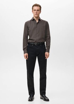 Mango Chemise &agrave; rayures 100% coton coupe r&eacute;guli&egrave;re marron - Homme - XS - MANGO MAN