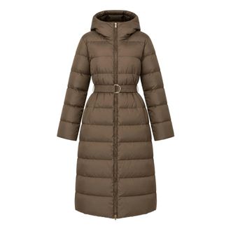 Max Mara Long Down Coat with Belt - Femme - Manteaux - Brun - Taille: 36 FR