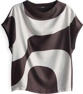 someday Damen Kurzarmshirt | KESORA Print Regular aus fließendem Material Mix Dark Espresso, 42