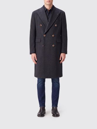 Tagliatore Manteau long crois&eacute; en laine et cachemire avec boutons m&eacute;talliques