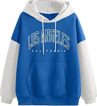 Generic Sweat &agrave; capuche surdimensionn&eacute; pour femme, imprim&eacute; Los Angeles Californie, style vintage Los Angeles Californie, pour filles, bloc de couleurs, imprim