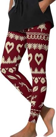 Generic Leggings de No&euml;l pour femmes taille haute pantalon de yoga long motif de No&euml;l mignon leggings d&eacute;contract&eacute;s leggings de compression femmes 2, Bordeaux,