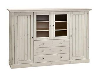 Steens Group Monaco Highboard, 2 gro&szlig;e, 2 kleine T&uuml;ren und 3-Schubladen, 123 x 186 x 46 cm (B/H/T), Kiefer massiv, wei&szlig; lasiert
