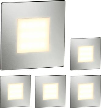 LEDs Com 5 Stück LED Treppenlicht/Wandeinbauleuchte FEX für innen und außen, eckig, edelstahl, 85 x 85mm, warmweiß