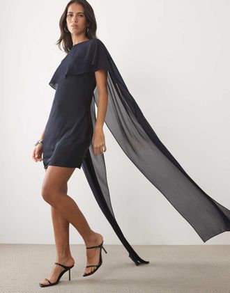 Tfnc Satin-Bandeau-Minikleid mit Mesh-Cape in Marineblau