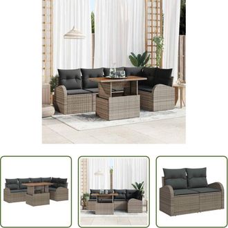 vidaXL vidaXL Balkonsofa - Garten-Sofa-Set mit Speicher 6 pcs Grau Poly Rattan