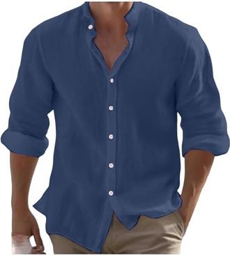 Generic Chemise Lin Homme Manches Courtes Casual &Eacute;t&eacute; Chemisette Leger Plage Boutonn&eacute;e Coupe R&eacute;guli&egrave;re Classique Solid D&eacute;contract&eacute; Tee Shirt 2026