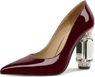 EDEFS Escarpins Femme Prêts pour lÉvénement en Cuir Verni Talon Haut Bloc 9 cm Accents de Strass Cristal Étincelant Bout Pointu Enfilage Facile pour Mariage