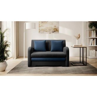 E-MEUBLES Sofa mit Schlaffunktion und Bettkasten Couch f&uuml;r Wohnzimmer Schlafsofa Sofagarnitur Polstersofa - 130x85x103 cm - AMIRO (Dunkelgrau + Dunkelblau