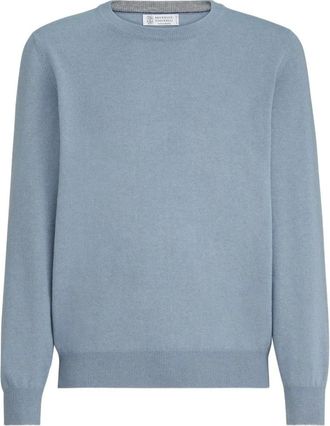 Brunello Cucinelli Homme, Pulls, Bleu, Taille: L Pull ras du cou en cachemire