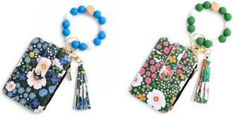 Generic Portefeuille boh&egrave;me pour femme avec bracelet de perles et petit porte-cartes (bleu fonc&eacute;)