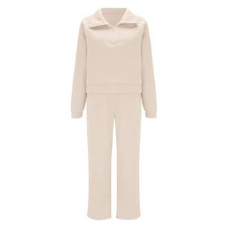 Generic Ensemble de surv&ecirc;tement 2 pi&egrave;ces pour femme avec demi-fermeture &eacute;clair - Sweat surdimensionn&eacute; - Pantalon de surv&ecirc;tement tendance pour lautomne, beige,