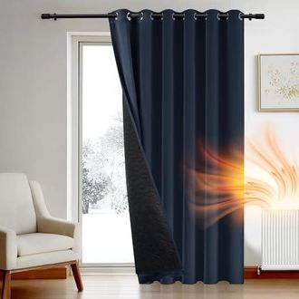 Deconovo Lot de 1 Rideau occultant, Opaque, avec Volants, Thermique, pour Chambre à Coucher, Salon, Isolation Thermique Dos Noir, 200L X 260H cm (1 Panneaux) B