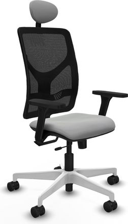 Piqueras y Crespo Stuhl mit 3D-Armlehnen, h&ouml;henverstellbarer Lendenwirbelst&uuml;tze und festem Kopfteil, ausgestattet mit Syncro/Traslack und Schneideschaum. Schwarz/Hellgr