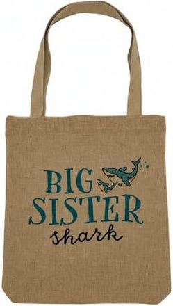 Fabulous Sac Shopping Tote Bag Aspect Lin - Big Sister Shark Family Fish Sea Cute - Sac de Courses Toile Epaisse 360g Beige Naturel Cabas Port&eacute; Epaule Solide I