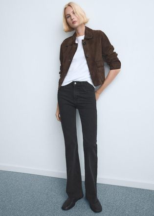 Mango Flared Jeans Fiona mit mittlerer Bundh&ouml;he black denim - Damen - 32 - MANGO