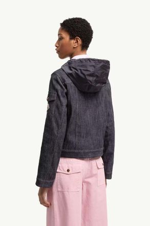 Moncler Double-Breasted Denim with Hood Jacket - Blue