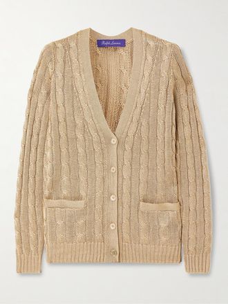 Ralph Lauren Collection Cardigan En Soie &Agrave; Mailles Torsad&eacute;es - Marron
